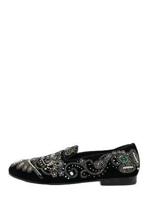 Dolce & Gabbana Rhinestone-embellished Velvet Loafers - Black