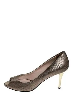 Versace 80mm Embroidered Peep-toe Pumps - Brown