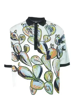 Dolce & Gabbana Cactus-print Polo Shirt - Blue