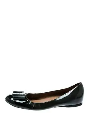 FERRAGAMO 2023 Patent Leather Bow Ballet Flats - Black