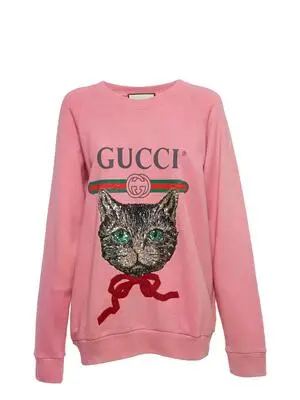Gucci Cat-embellished Sweatshirt - Pink