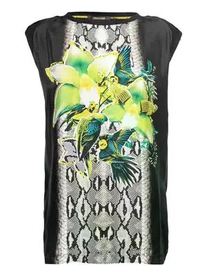 Roberto Cavalli Floral Parrot-print Sleeveless Top - Black