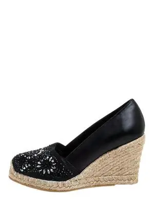 LE SILLA Embellished Espadrille Wedge Pumps - Black