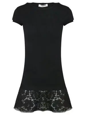 MARIO VALENTINO VINTAGE Lace-hem T-shirt Mini Dress - Black