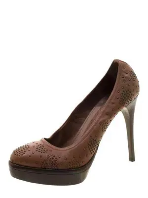 Burberry Studded Leather Stiletto Pumps - Brown
