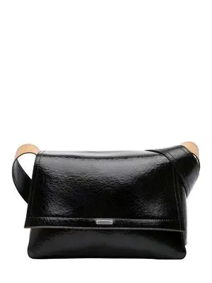 Alexander McQueen Crackled Leather Slouch Crossbody Bag - Black