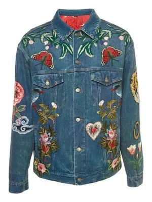 Gucci Floral-embroidered Denim Jacket - Blue