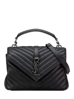 Saint Laurent Quilted Chevron Sheepskin College Satchel - Black