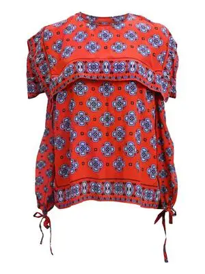 Sandro Dalla Cold-shoulder Mosaic-print Blouse - Red