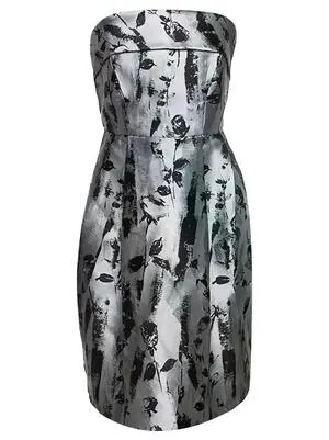 Carolina Herrera Vintage Metallic Floral Strapless Dress - Silver