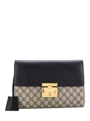 Gucci Padlock Gg Canvas And Leather Clutch Bag - Neutrals