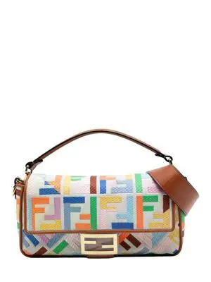 Fendi Zucca Embroidered Canvas Baguette Satchel - Brown