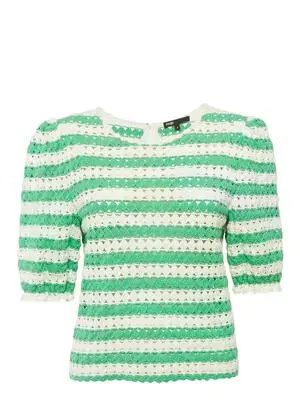 Maje Crochet Striped Sweater - Green