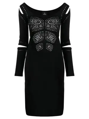 Versace 2010 Studded Cut-out Fitted Dress - Black