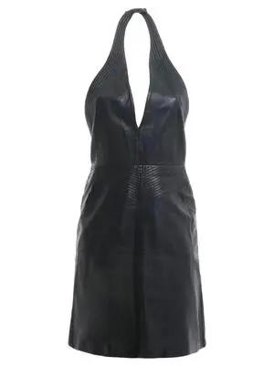 Gianfranco Ferre 1980s Leather Halterneck Dress - Black
