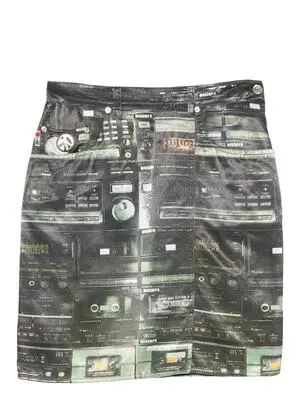 Moschino 2000s Cassette Tape Print Skirt - Grey