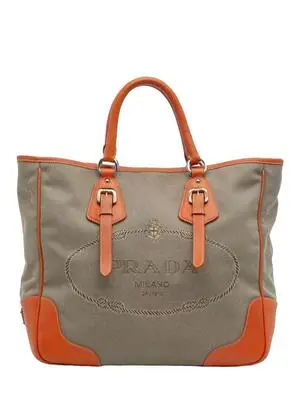 Prada Canapa Logo Convertible Tote Satchel - Brown