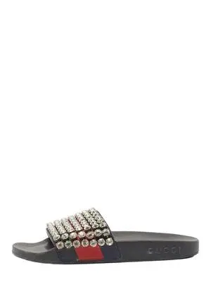 Gucci Rhinestone-embellished Sylvie Web Sandals - Blue