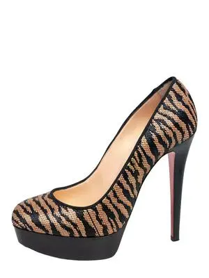CHRISTIAN LOUBOUTIN Bianca Panama Tiger Weave Platform Pumps - Neutrals
