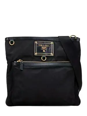 PRADA Saffiano Trimmed Tessuto Crossbody Bag