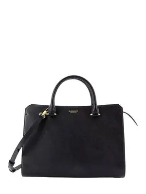 Burberry Banwell Leather And House Check Canvas Small Tote Bag - Black