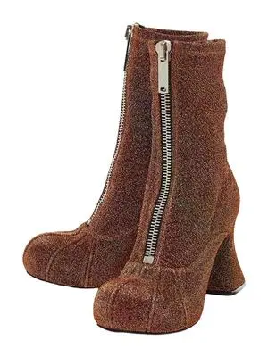 Stella McCartney 100mm Glitter Zip Ankle Boots - Brown