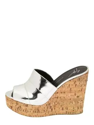 GIUSEPPE ZANOTTI 130mm Cork Wedge Sandals - Silver
