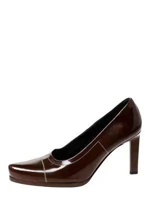 Prada Patent Leather Square Toe Pumps - Brown