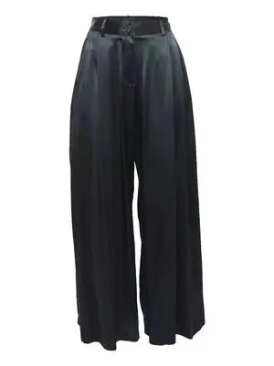 NILI LOTAN Satin Pleated Palazzo Pants - Black