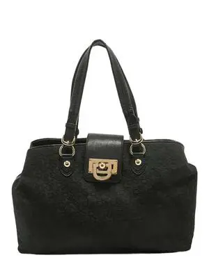 Dkny Vintage Leather Monogram Tote Bag - Black