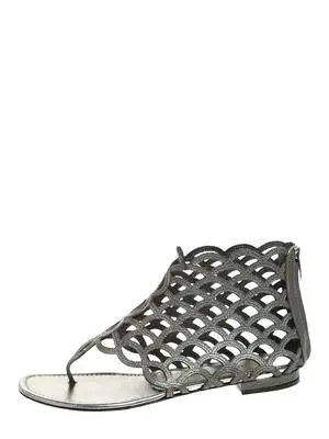 SERGIO ROSSI Scalloped Leather Sandals - Grey