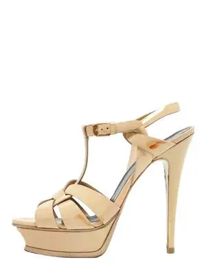 Saint Laurent 140mm Patent-finish Sandals - Neutrals