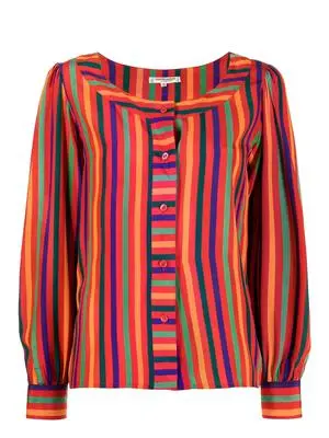 Saint Laurent 1991 Rive Gauche Striped Silk Blouse - Red