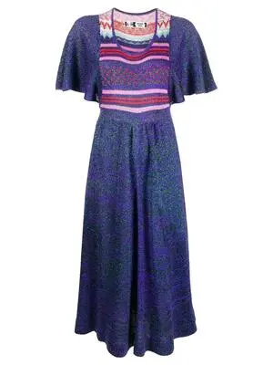 KANSAI YAMAMOTO 1980s Intarsia-knit Midi Dress - Blue