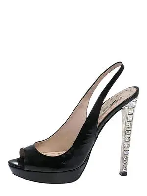 Miu Miu 130mm Crystal-embellished Leather Sandals - Black