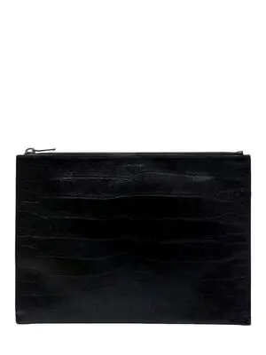 Saint Laurent 2016 Croc Embossed Leather Clutch Bag - Black