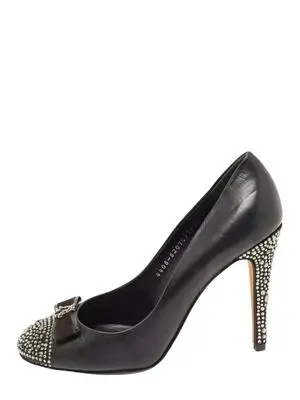 GINA 110mm Crystal-embellished Leather Pumps - Black