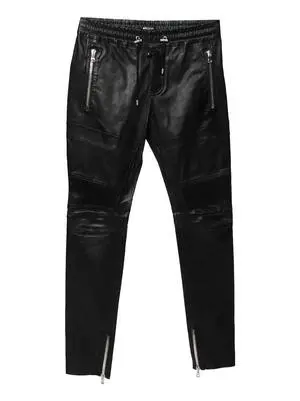 Balmain Drawstring Leather Biker Trousers - Black