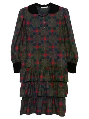 Saint Laurent 1970s Plaid Ruffled Dress - Blue