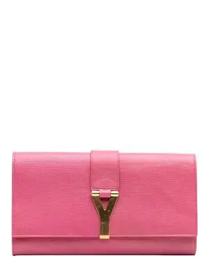 Saint Laurent Textured Calfskin Chyc Ligne Clutch Bag - Pink