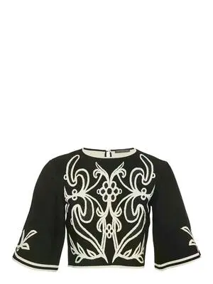 Alexander McQueen Floral-embroidered Bell Sleeve Top - Black