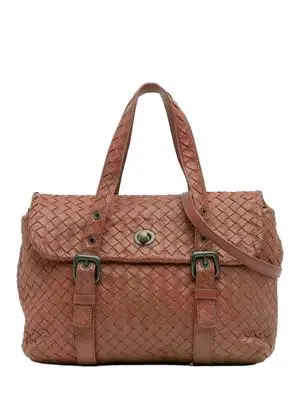 Bottega Veneta Nappa Intrecciato Flap Satchel - Red