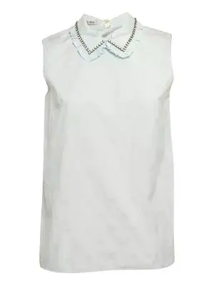 Miu Miu Ruffled Embellished-collar Top - White