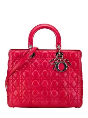 Dior 2012 Large Lambskin Cannage Lady Satchel - Red