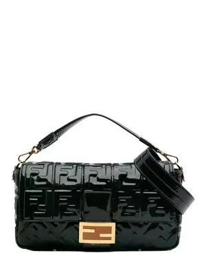 Fendi Large Zucca Embossed Patent Baguette Satchel - Green