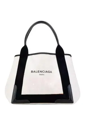 Balenciaga 2017 Navy Cabas S Tote Bag - White