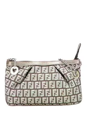 Fendi 2000-2010 Zucchino Canvas Chain Pochette - Brown