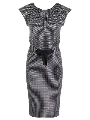 Dior 2010 Belted Knitted Houndstooth Dress - Black