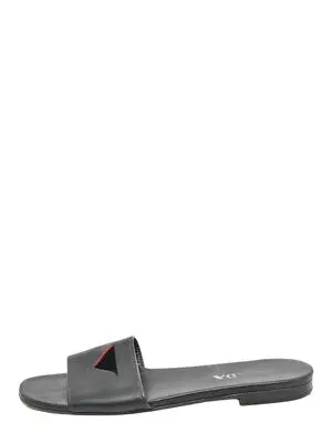 Prada Leather Triangle Slide Sandals - Black