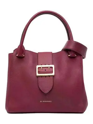 Burberry Grained Calfskin Buckle Tote Satchel - Red